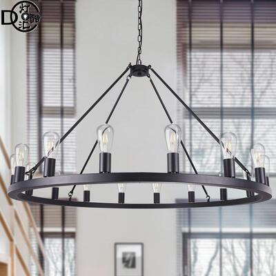 美厅式乡工业复古铁艺圆形吊DK8312灯餐客厅房岛灯楼梯厨灯别村墅