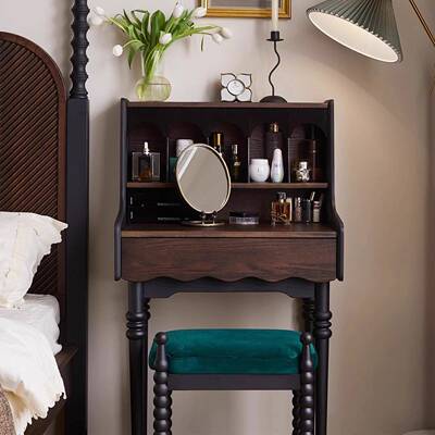 法式复古架木梳妆台一体室收UST实纳储物柜小户型卧床头柜置物化