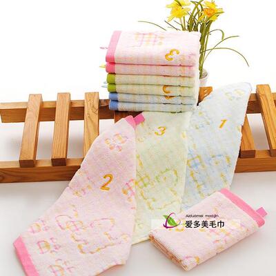 绳儿幼园纯棉擦手巾logo数字编号小巾批發全毛棉学DXL校四挂方巾