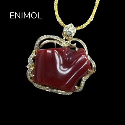 ENIMOL珊瑚吊坠18K金镶钻轻奢