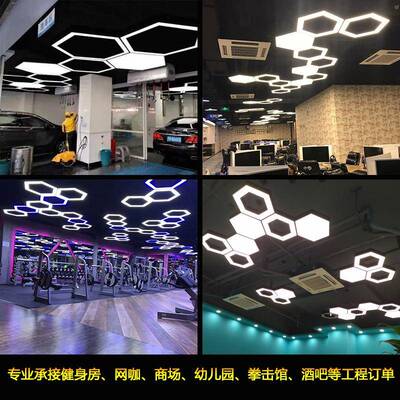 六边吊灯le工d造PPN灯创形意蜂型巢办公室网咖健身房六角形业风灯