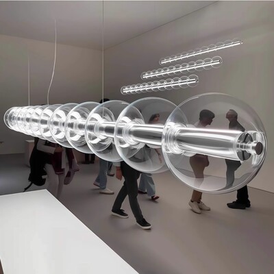FLOS极简水晶玻璃餐厅吊灯设计师轻奢创意岛吧台餐桌一字长条灯具