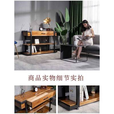 美式实木餐边客厅靠墙铁储物XRS柜柜茶水台沙侧边柜艺长发边几抽