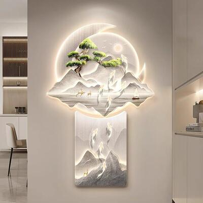 现代轻鱼奢LVQ画进门玄关饰画九图高档大气山水挂过道走廊尽装头