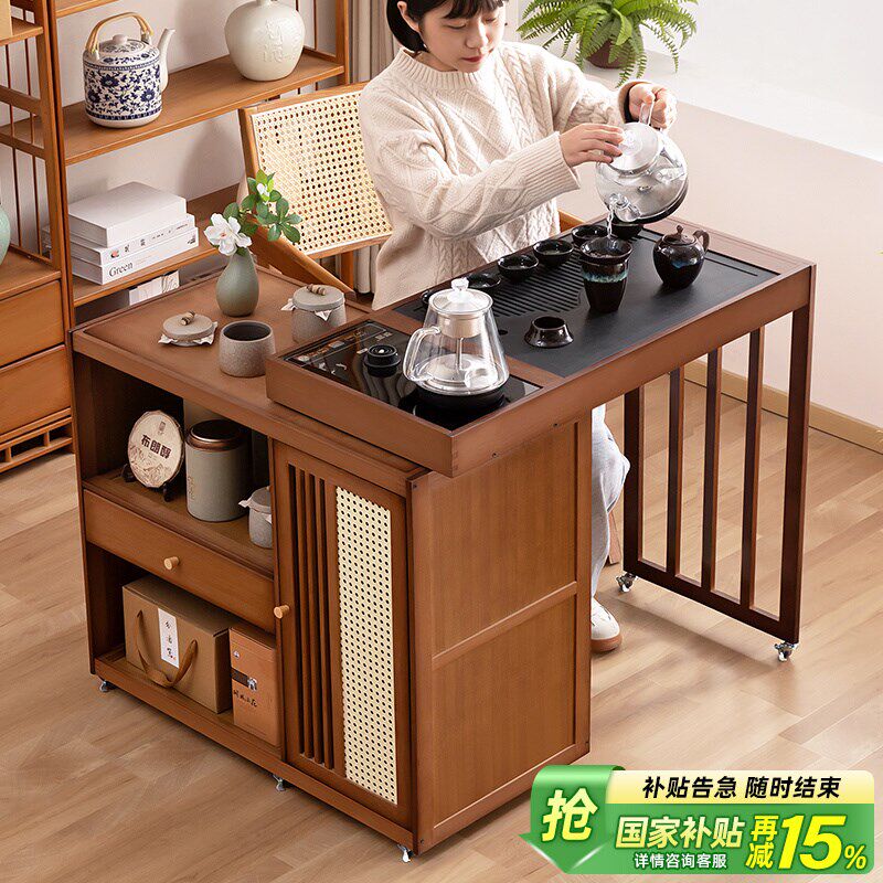 移动茶台小茶桌客厅边柜家用边几中式茶水柜一体阳台茶几实木茶车