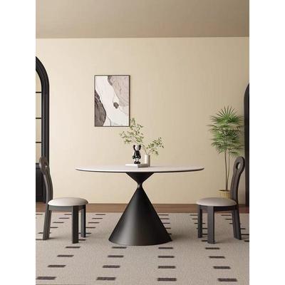 式洽谈岩板圆形餐桌法纯圆白色现代简约桌小户型家用饭桌椅BCR组