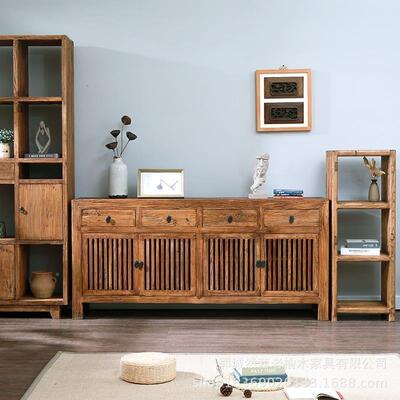 新中式榆餐边柜老门木板客厅可移动水柜实烧A2458-餐木多层老收纳