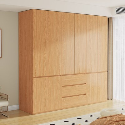 免拉手ENF级橡木色衣柜实木欧松板定制到顶分段卧室家用现代衣橱