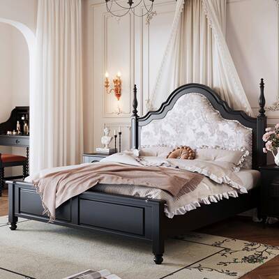法QZV式古复1米乘2米大床主卧室欧式黑8色轻豪奢华女生公主床铺