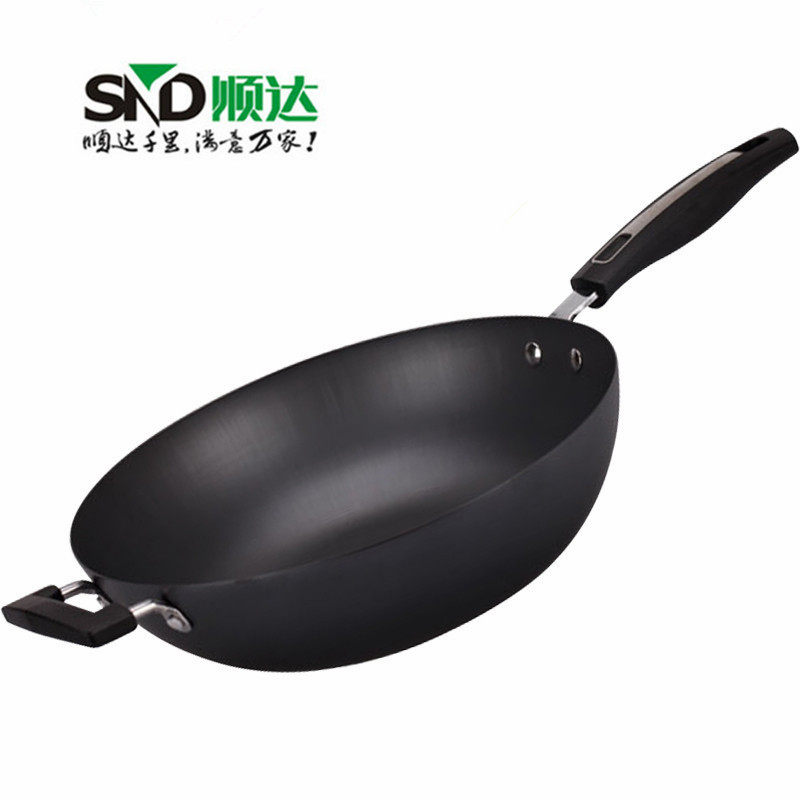 顺达炒锅无涂层真不锈精铁炒锅铁质不易粘炒菜锅具电磁炉燃气通用