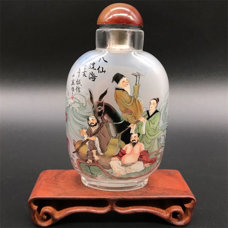 诚信内画鼻烟壶八仙过海 纯手工 瓶内画 衡水特色工艺礼品摆件