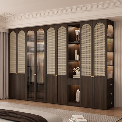 侘寂复古enf级环保衣柜带玻璃门卧室实木家用欧松板整体衣橱定制