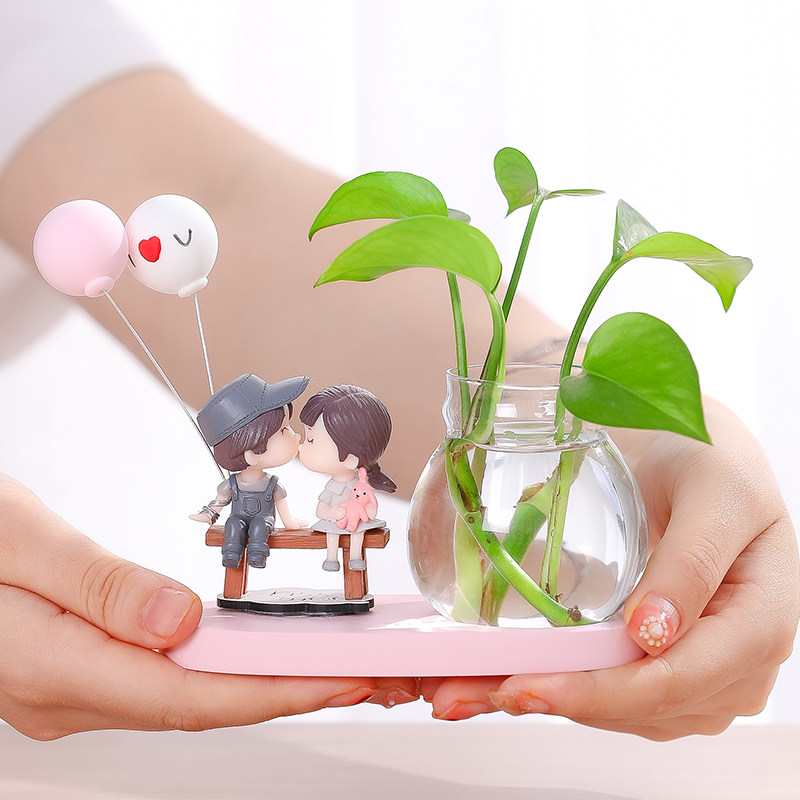 可爱女创意家居饰品桌面办公室摆件房间卧室装饰品绿萝水培小摆设