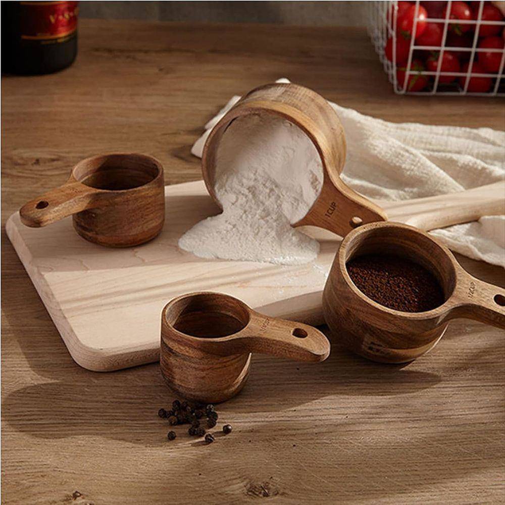 4件套相思木量杯 量勺套装咖啡豆度量匙烘焙工具 烹饪测量套件