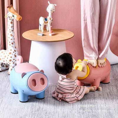 儿童可储物凳木可卡通小猪客坐厅444积收纳凳双拼爱色宝宝玩具收