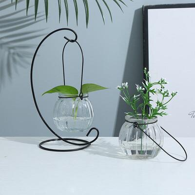 创意玻铁架水培绿萝璃花瓶容器公室内桌面绿植盆现办代摆A9722件
