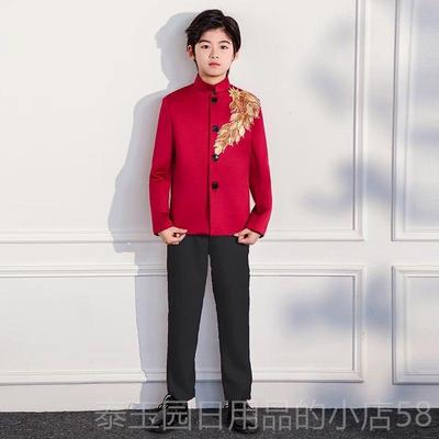 高档国庆中式红色男山童女童大合唱团出服中装歌朗诵比演赛表演诗