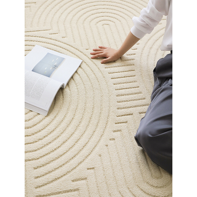 CASLN奶油浮雕硅藻丝地毯防水抗污客厅卧室侘寂风纯色茶几毯定制