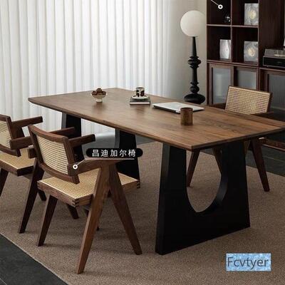 吉妃翔工作台办桌公桌胡桃木大一桌体实木餐会DOP议大长书桌餐板