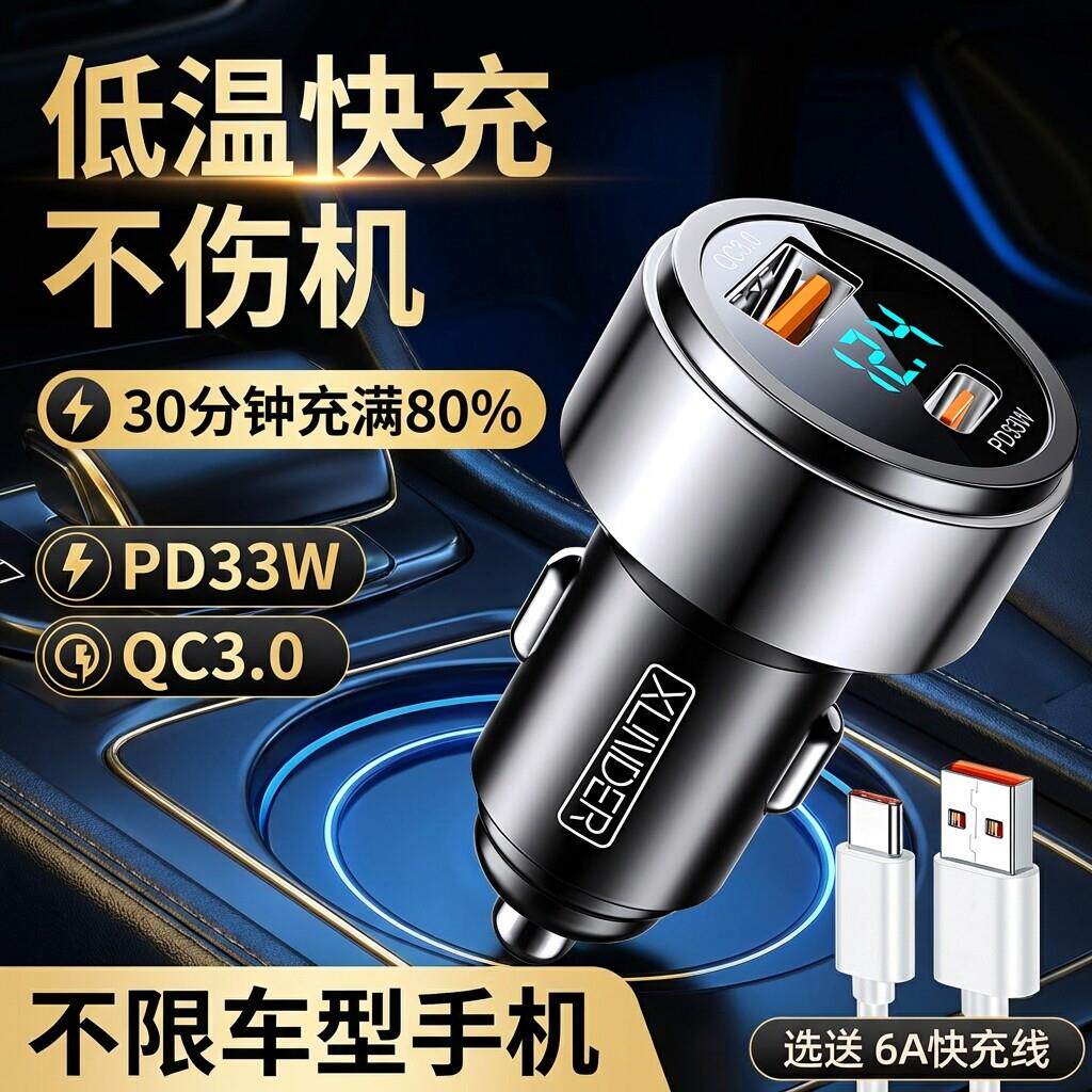 德国车载充电器超级快充无线车充汽车点烟器转换插头车用2026新款