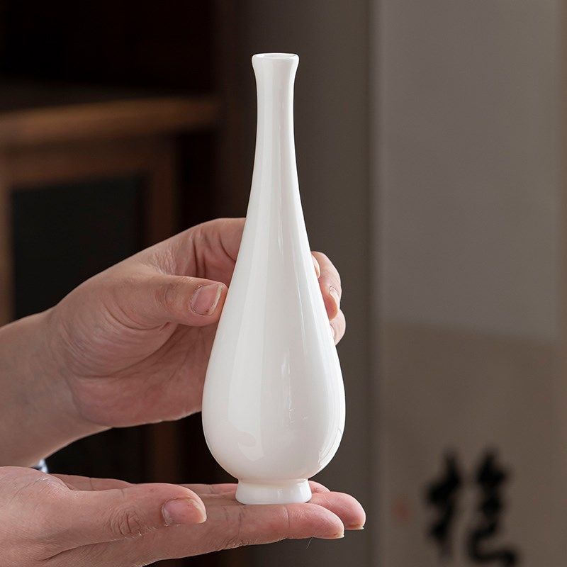 玉净瓶白瓷中式小花器家居客厅桌面小花瓶摆件观音玉净瓶陶瓷花瓶