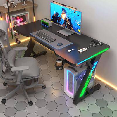 电竞桌台式电脑桌家用书卧室桌桌学习写字台带子氛BVP灯桌围面可