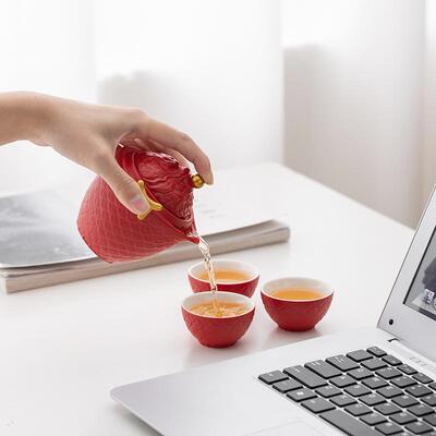 龙年旅行茶具套装户外便茶快客携杯一壶三杯泡壶企业公年90610会
