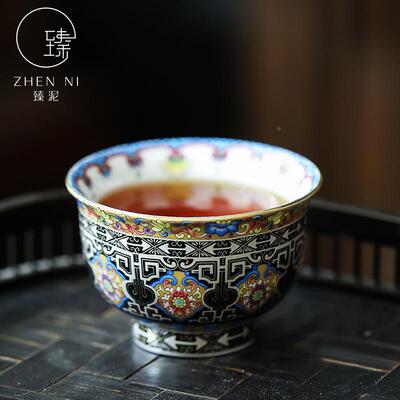 珐琅彩茗杯描大号杯中式金银措品单杯茶手GNI工金茶碗功夫茶具主