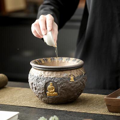 老岩泥敦煌茶23818洗手建作渣复古粗陶茶盂水盂笔洗茶缸水茶道零
