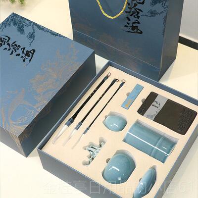 高档合三舍陶瓷文房辅套件装 礼法自用 清风明月精品辅件陶瓷笔山
