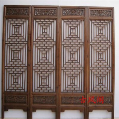 仿古屏风隔断 花格折屏 中式实木花格酒店办公室客厅茶室屏风玄关