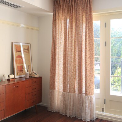 Hallstatt哈尔施塔特 治愈风橘色繁花裙边款式窗帘定制客厅阳台