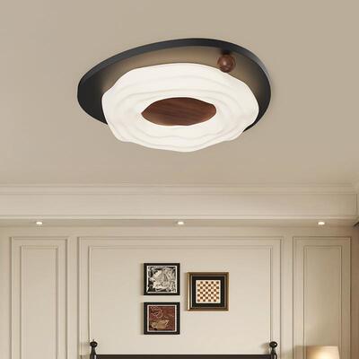 意式温极16803简甜圈卧室吸顶灯创馨意胡桃木纹小奶豆护眼房间甜