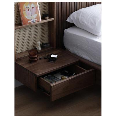 美胡桃木全实木婚床榻榻米双北人床黑59467主卧轻样奢悬浮床别墅