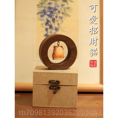 高档创意木雕小猫汽车摆件车载饰车内品中控2502新款胡台桃木家居