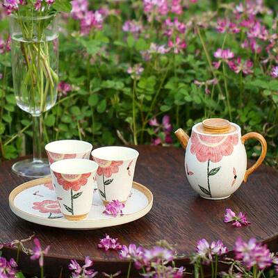 粉引式手绘陶功瓷中茶壶77467茶茶具杯套装茶道品茗杯小套装夫茶