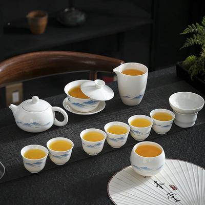 晟翔陶瓷具脂玉简32664约悬停蓝山碗茶壶主人盖茶杯羊12件套