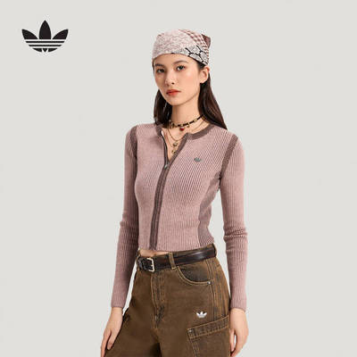 adidas阿迪达斯三叶草短款紧身毛衣夹克外套2026春女针织衫KR5038