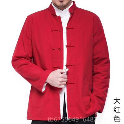 正品中式唐装男春秋中服长袖上衣青年老年服门外汉古装汉代夏士季