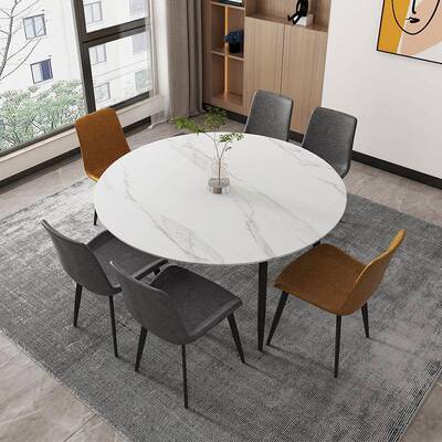 意式奢岩板餐桌折叠伸CXT缩代桌现简约家饭用小户型方圆两用轻圆