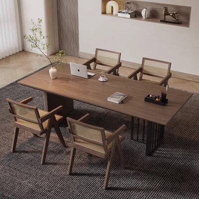 现桌代风厅客会客桌茶桌工型作室电脑桌书桌椅组合洽OVU谈大长条