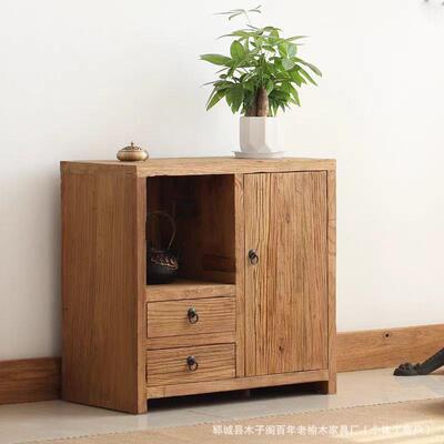 老榆木家用边柜自风化纹理中式茶然水边台餐餐边JPR柜做旧沙发边