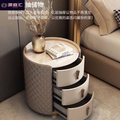 奢极简师设计高端实木轻床头柜圆形简约创意卧室安免装岩BUK板床