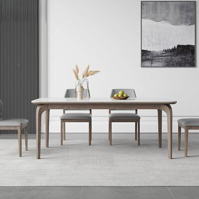 实木岩板餐桌椅桌235组合意小式奢华现代简约轻奢户型餐用胡家桃