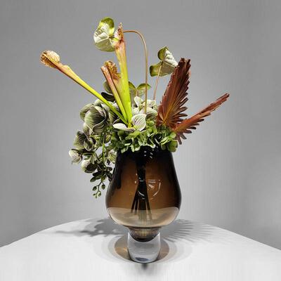 新中10327式洽谈桌仿真花艺放轻奢高端摆玻花璃花瓶电视饰柜装蝴