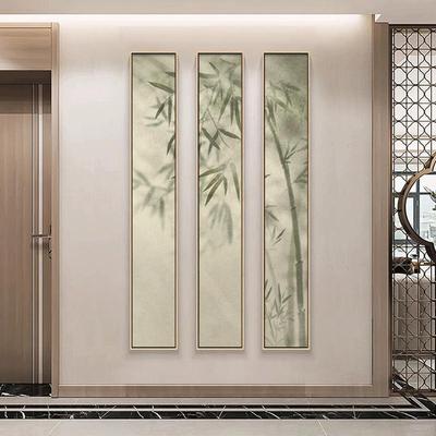 新中式装竹子玄关画饰画约大气走廊梯尽头挂JES画细窄长条楼间壁