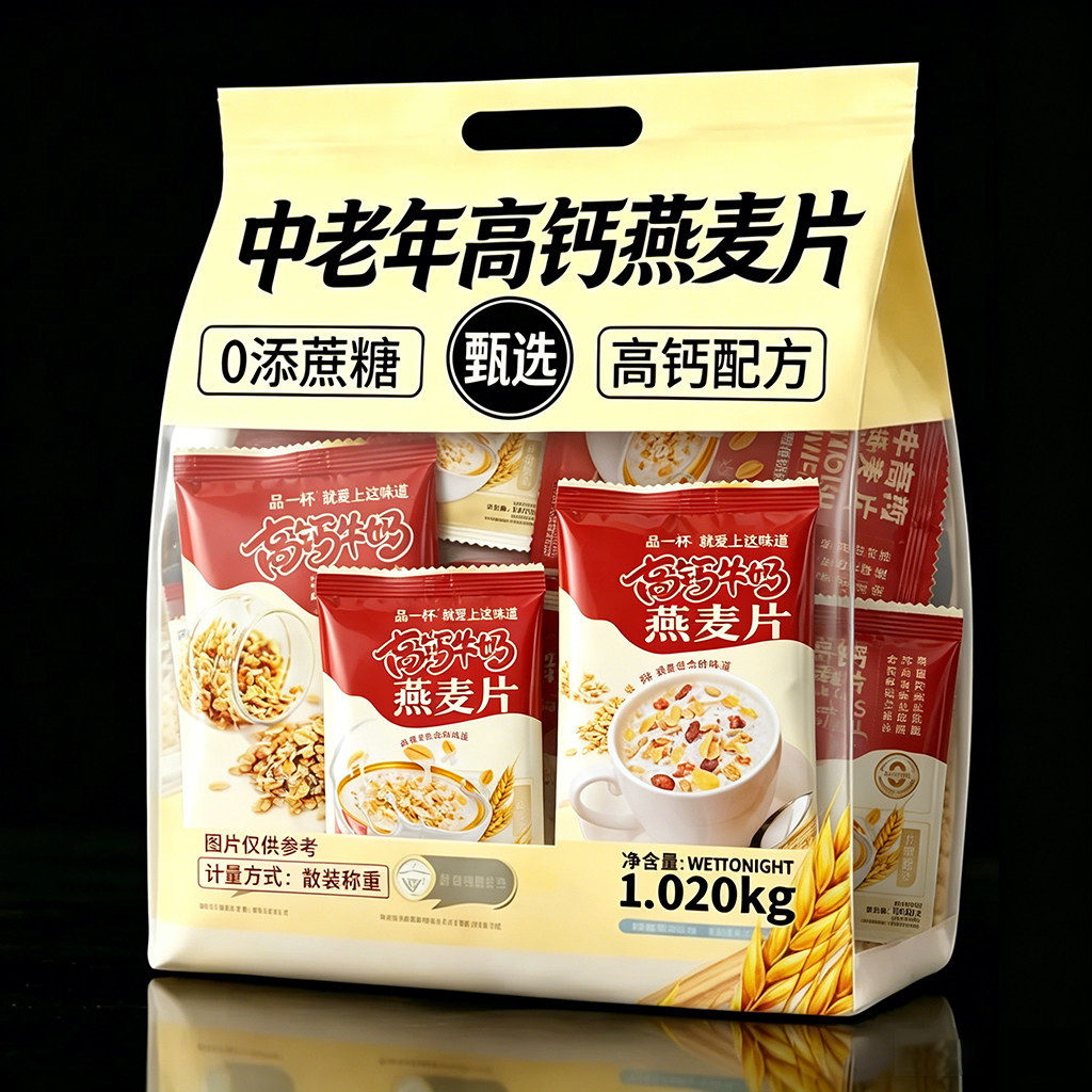 中老年人高钙营养麦片无蔗糖独立包装年货送礼糖尿病人早餐主食
