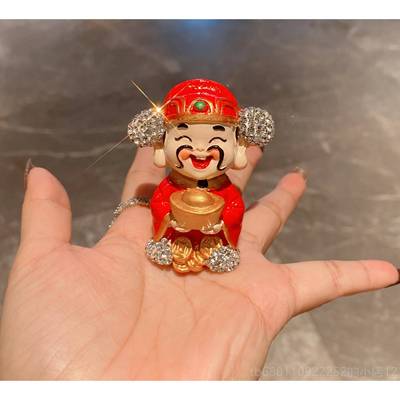 正品汽创意摆神件高颜车值镶钻元宝财爷车载中控台装饰品摇轻奢头