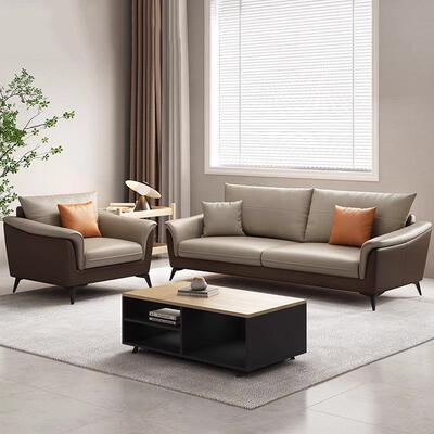 合发办公室沙老板商务接待前会客三人位台简约现代茶几YIO组套装