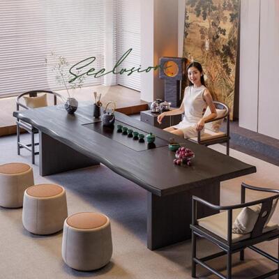 新中式实木板茶全桌椅EVU组合办公室具接待大家用客厅茶茶台一体